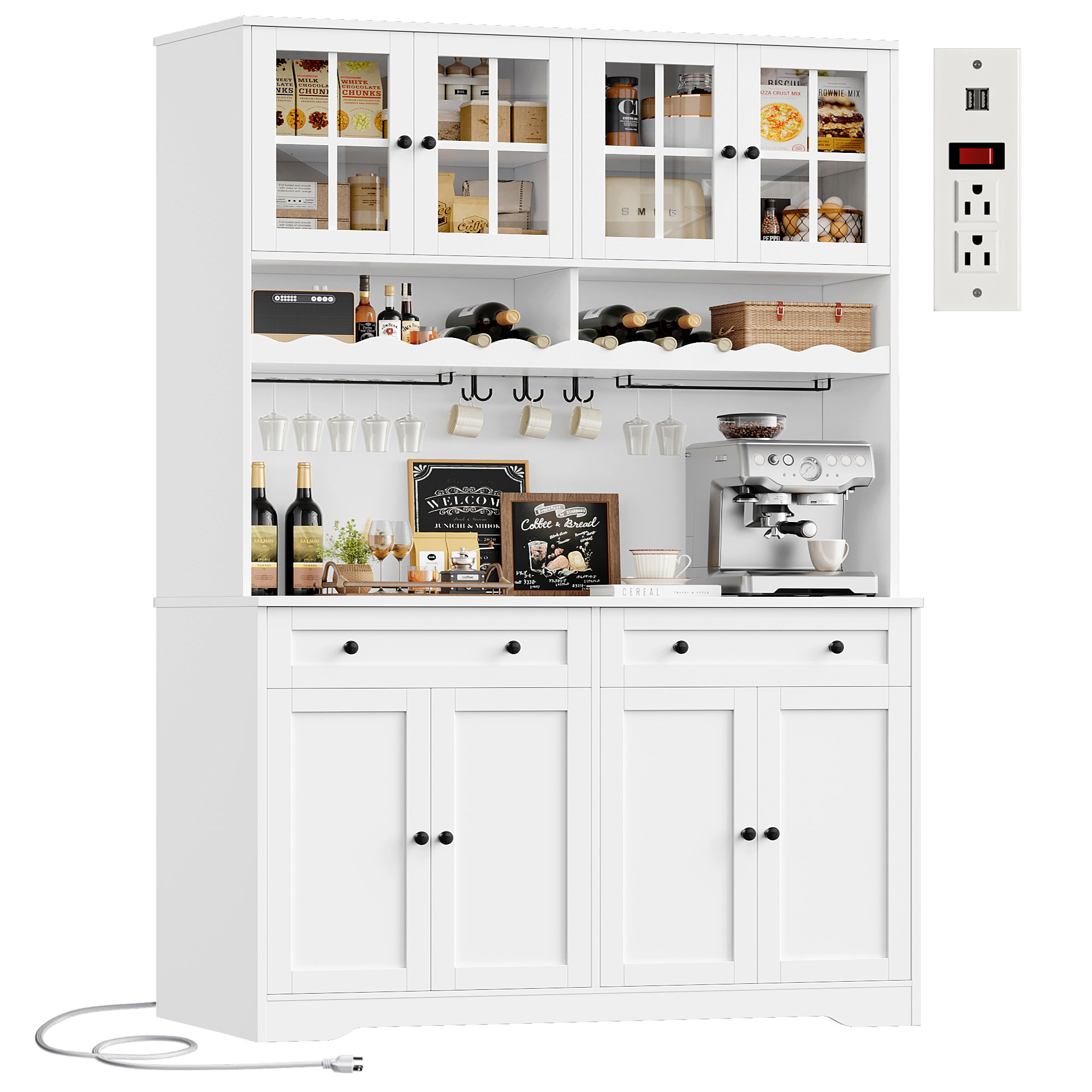 August Grove Dayal 75.4"H Modern Kitchen Pantry Cabinet with Charge ...