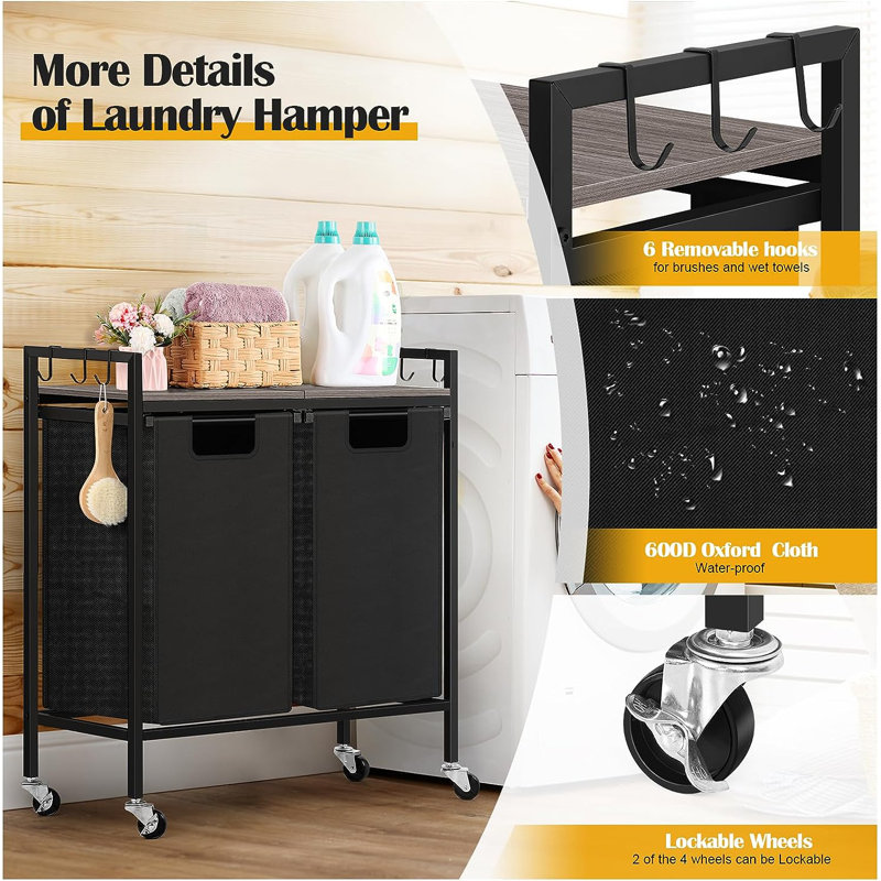 17 Stories Metal Rolling Laundry Sorter with Handles and | Wayfair