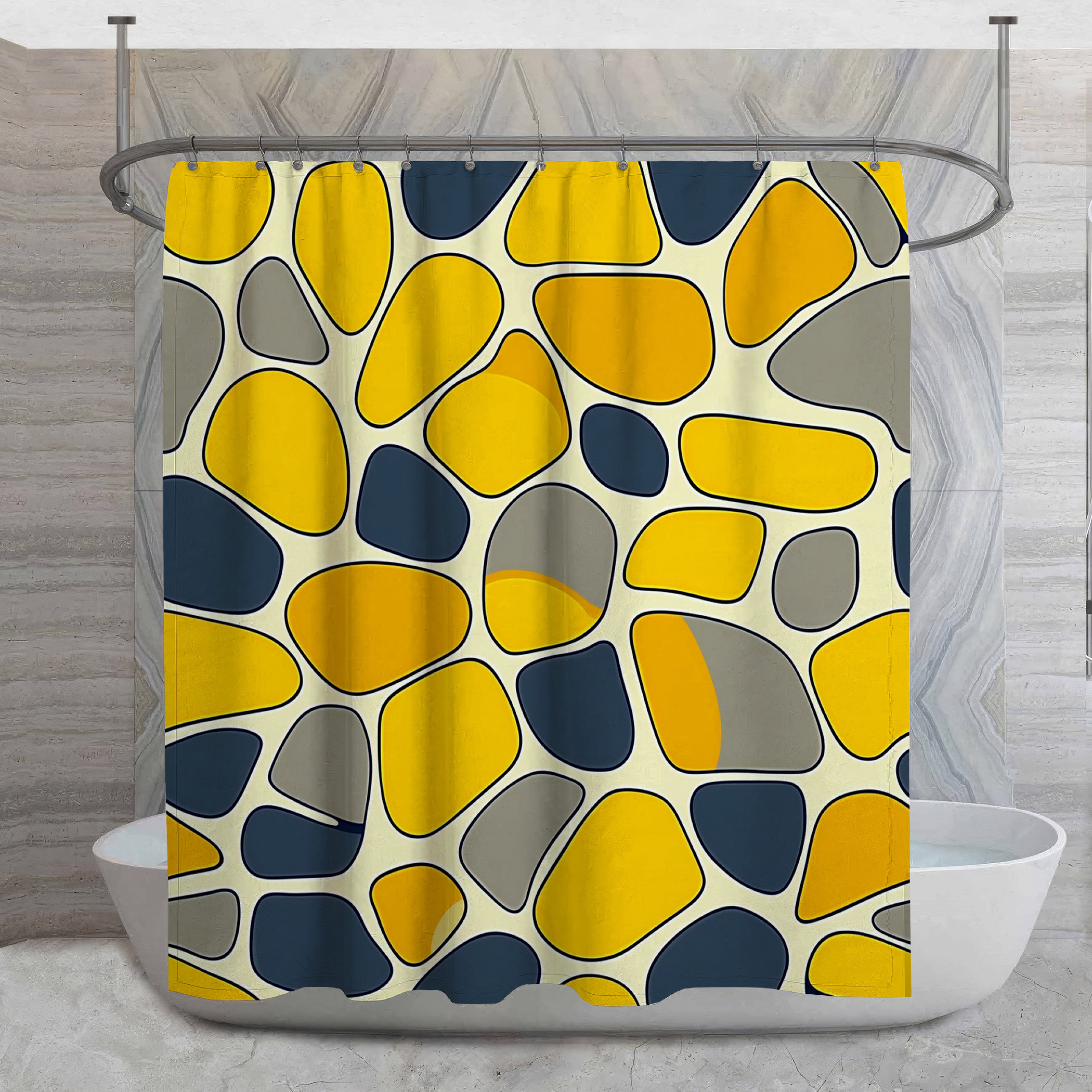 Dakota Fields Yellow Pebbles Shower Curtain - Abstract Bathroom Decor ...