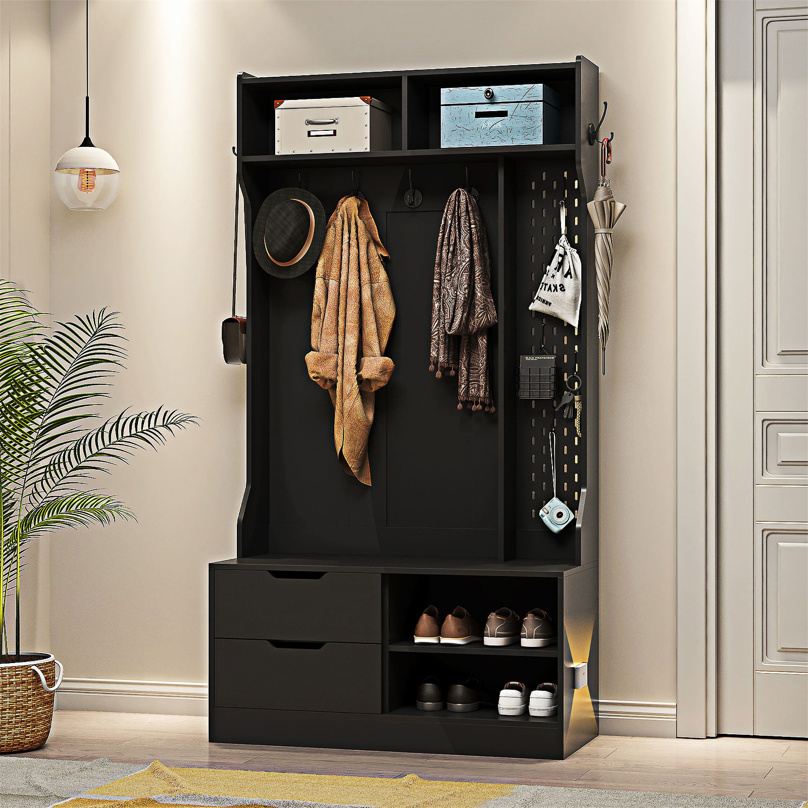 Lark Manor Hall Tree with Hooks Coat Hanger Storage Bench - Wayfair Canada