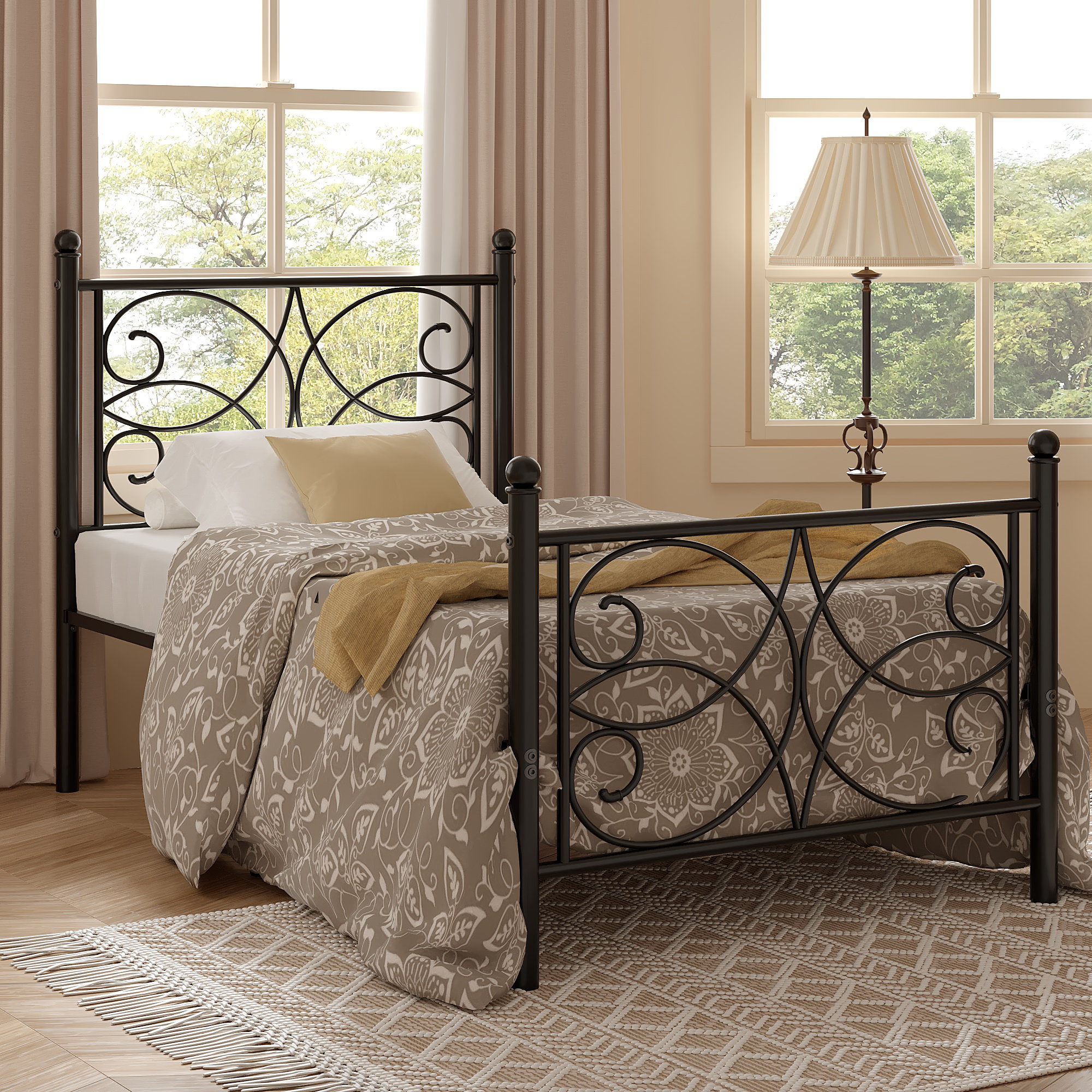 Winston Porter Victorian Butterfly Metal Bed Frame with Headboard and ...
