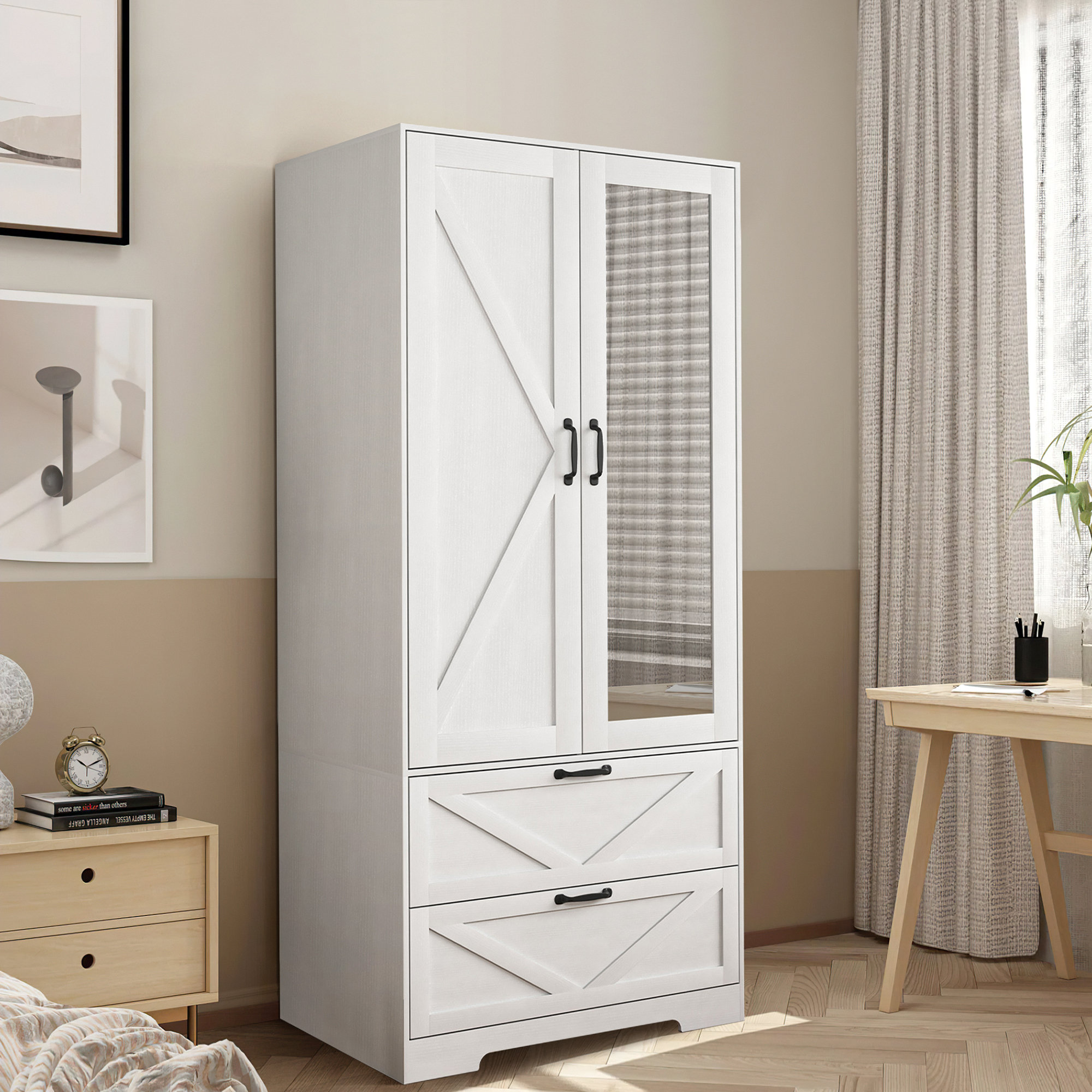 August Grove® Armoire 2-Door Wardrobe with 2-Drawers | Wayfair