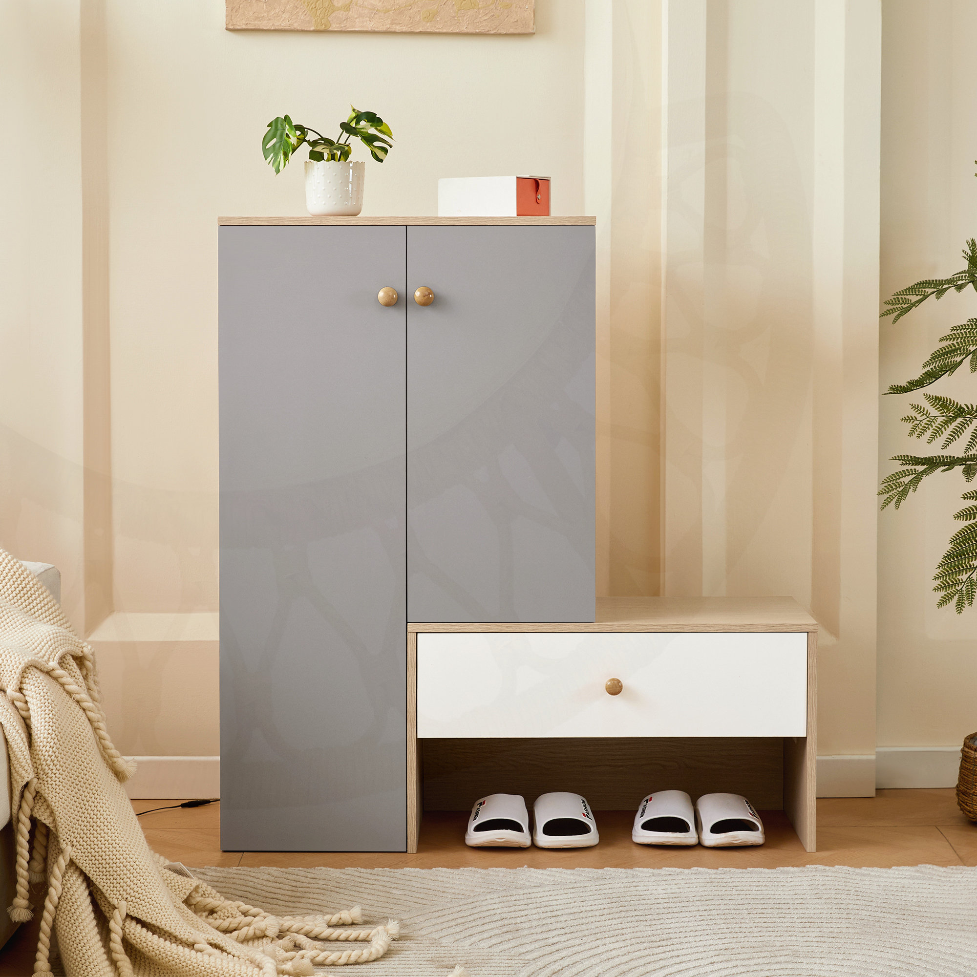 Latitude Run® Modern MDF Shoe Storage Cabinet with Bench and Adjustable ...