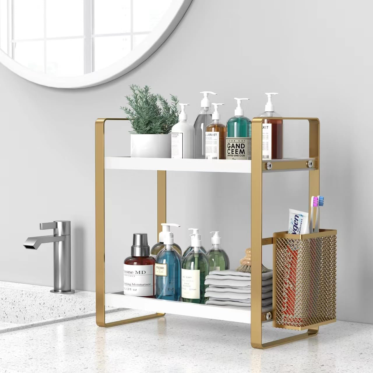 Everly Quinn Bathroom Counter Organizer With Basket, Bathroom ...