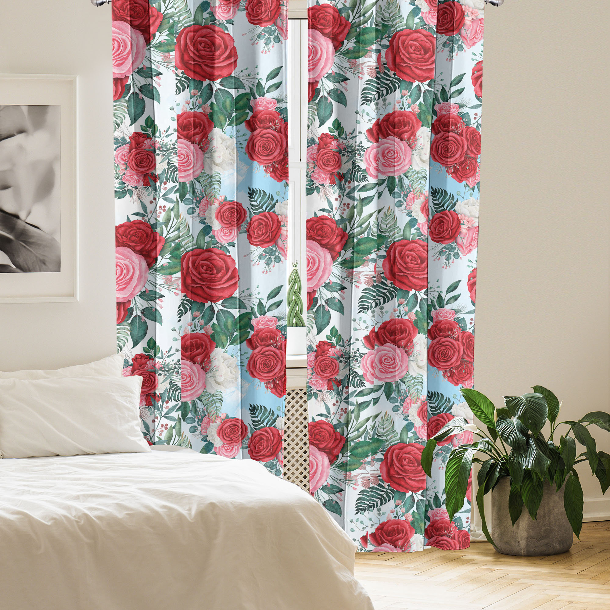 East Urban Home Delicate Roses Curtains Art Blooming Floral Pair of ...