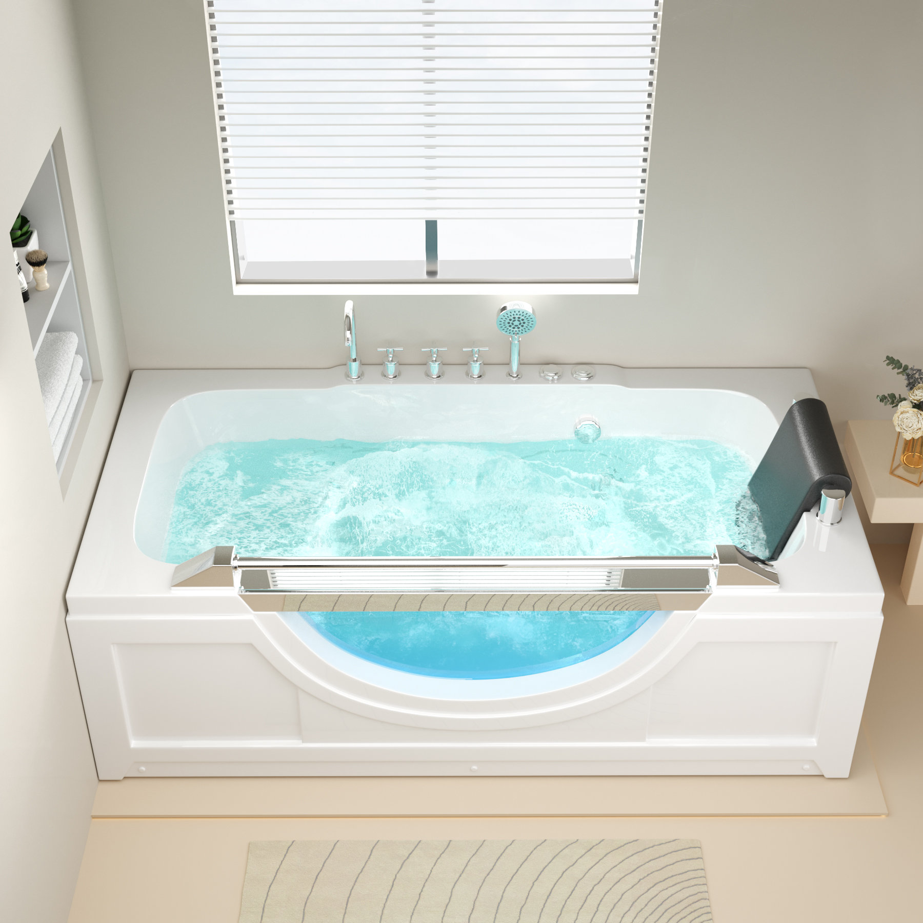MYDUD 67” Whirlpool Acrylic Bathtub with Faucet,Jetted Bathtub With 6 ...
