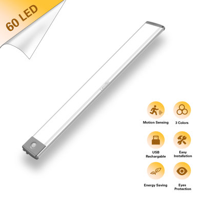 LEPOTEC 12.67Inch 60 LED 3 Colors Wireless Rechargeable Motion Sensor ...