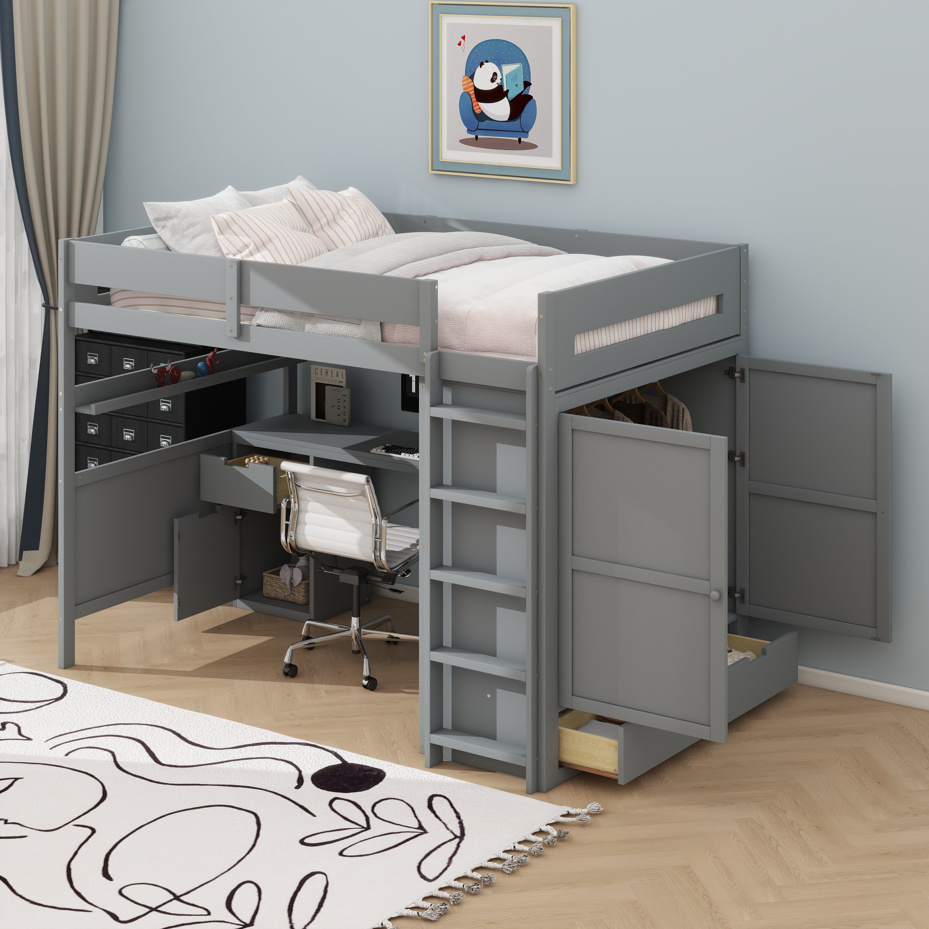 Harriet Bee Jobari Full Size Wooden Loft Bed With Wardrobe - Wayfair Canada