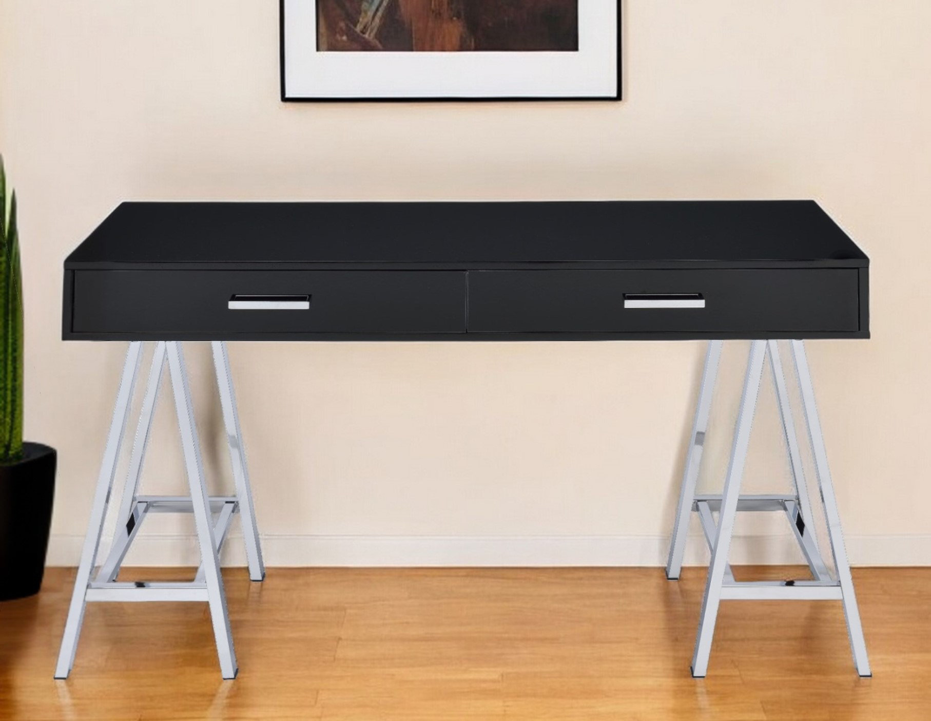 HomeRoots 54" Black and Silver Writing Desk With Two Drawers | Wayfair