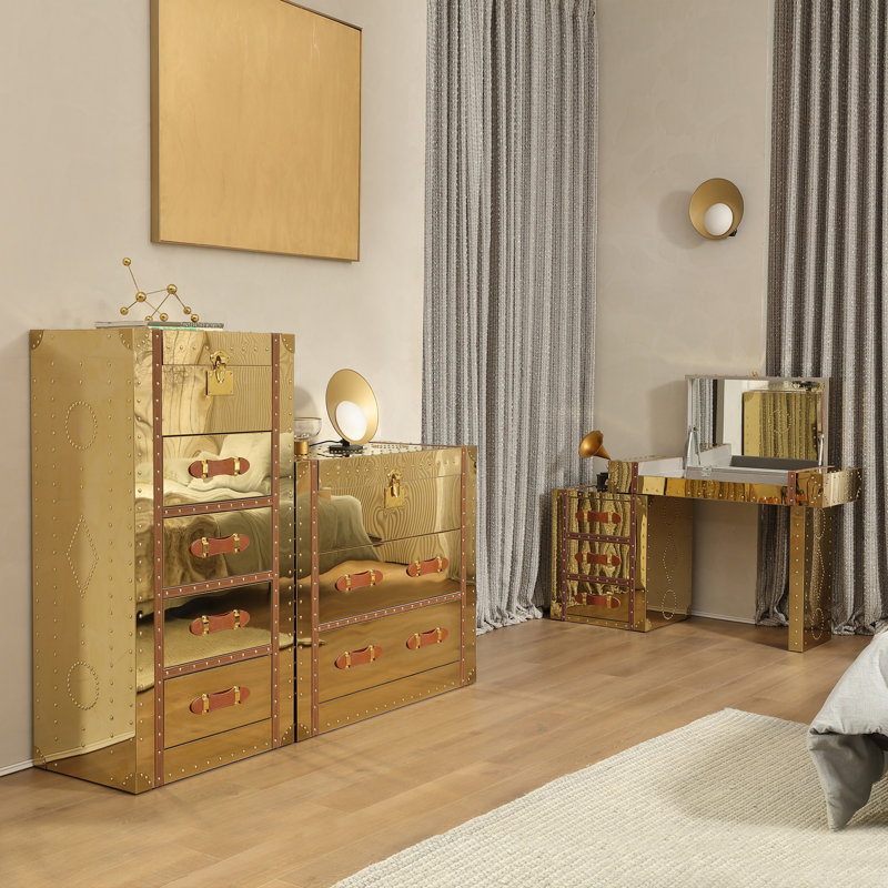 Everly Quinn Stainless steel box Makeup vanity & Reviews | Wayfair