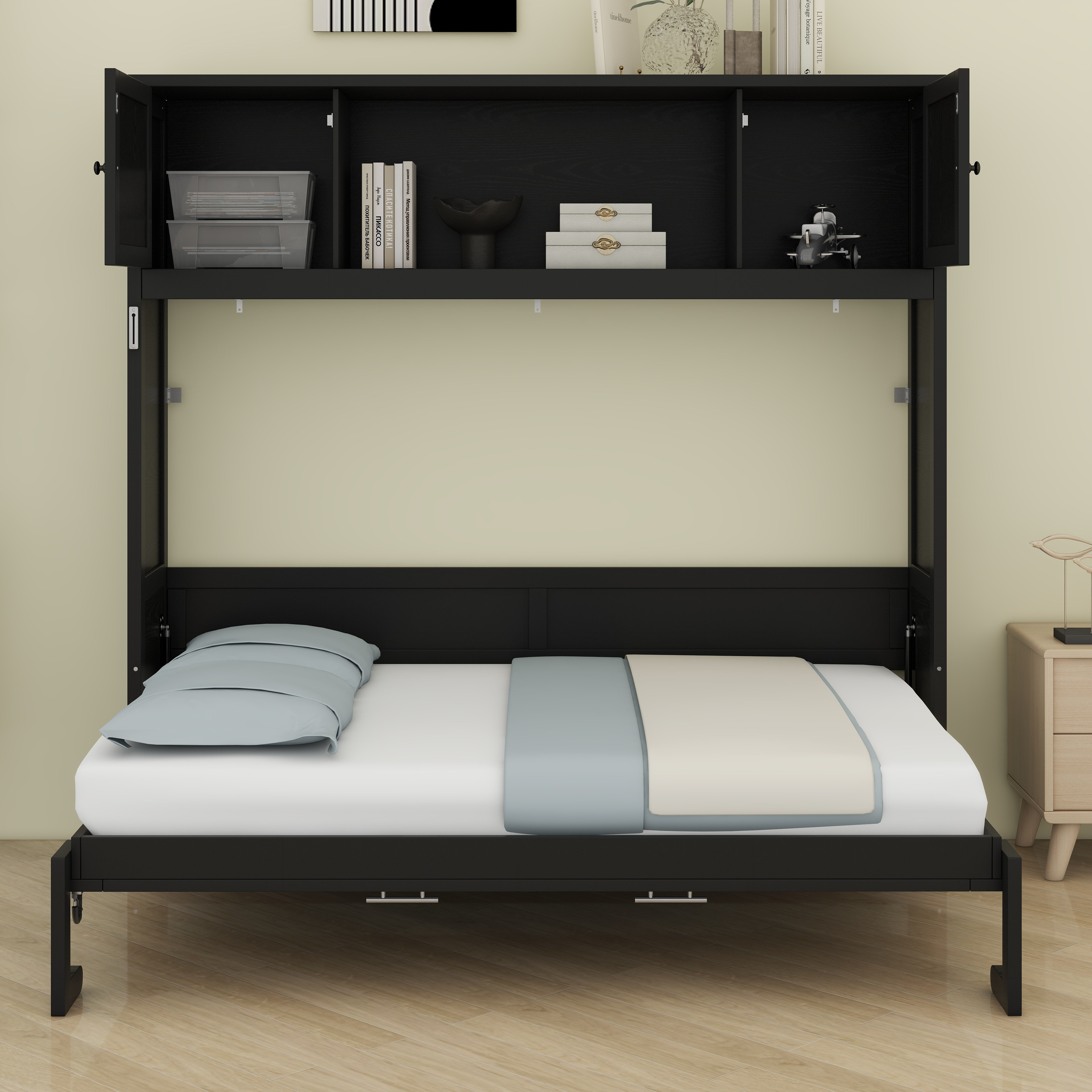 One Allium Way Full Size Horizontal Murphy Bed With Shelves, Murphy Bed ...
