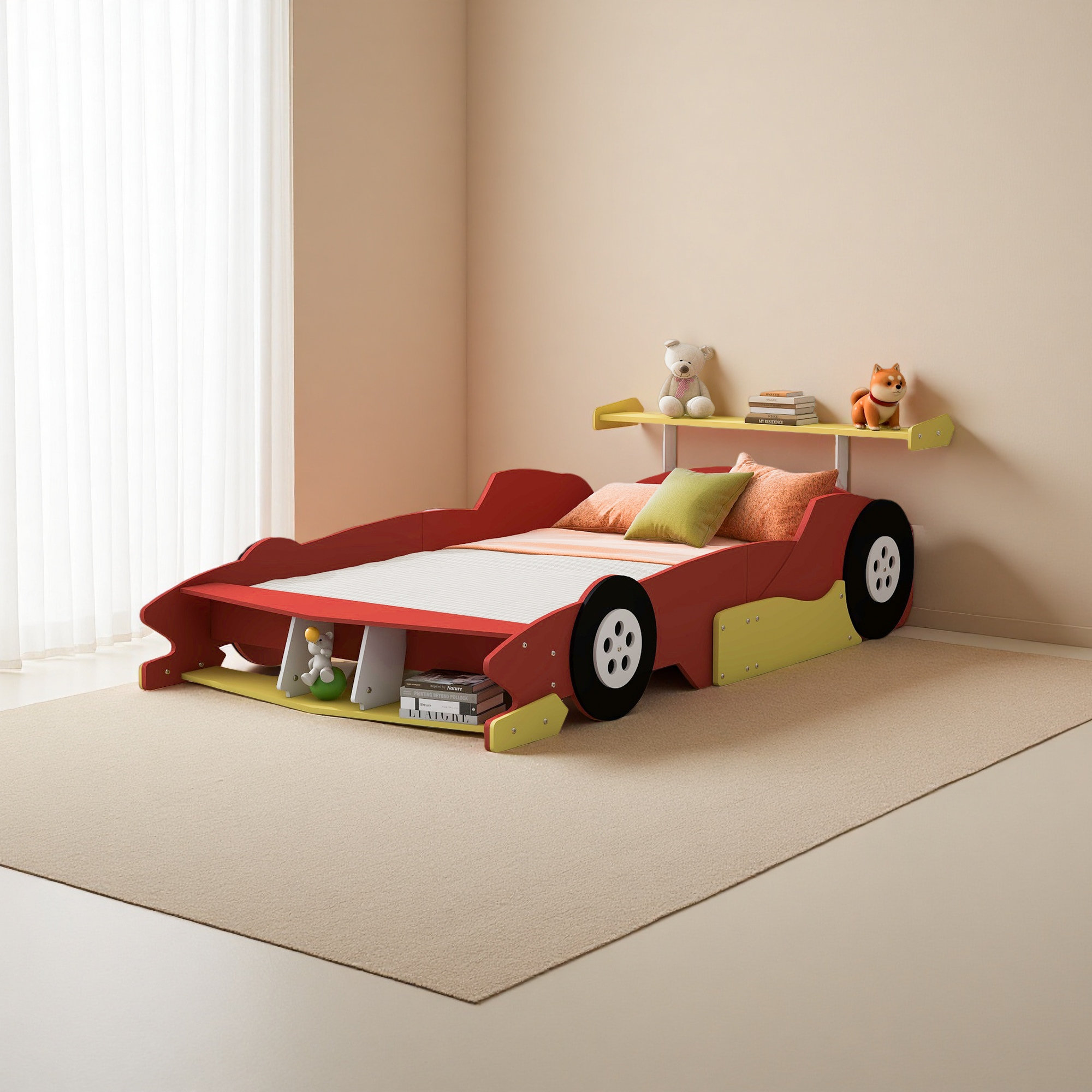 Harriet Bee Full Size Race Car-Shaped Platform Bed With Wheels | Wayfair