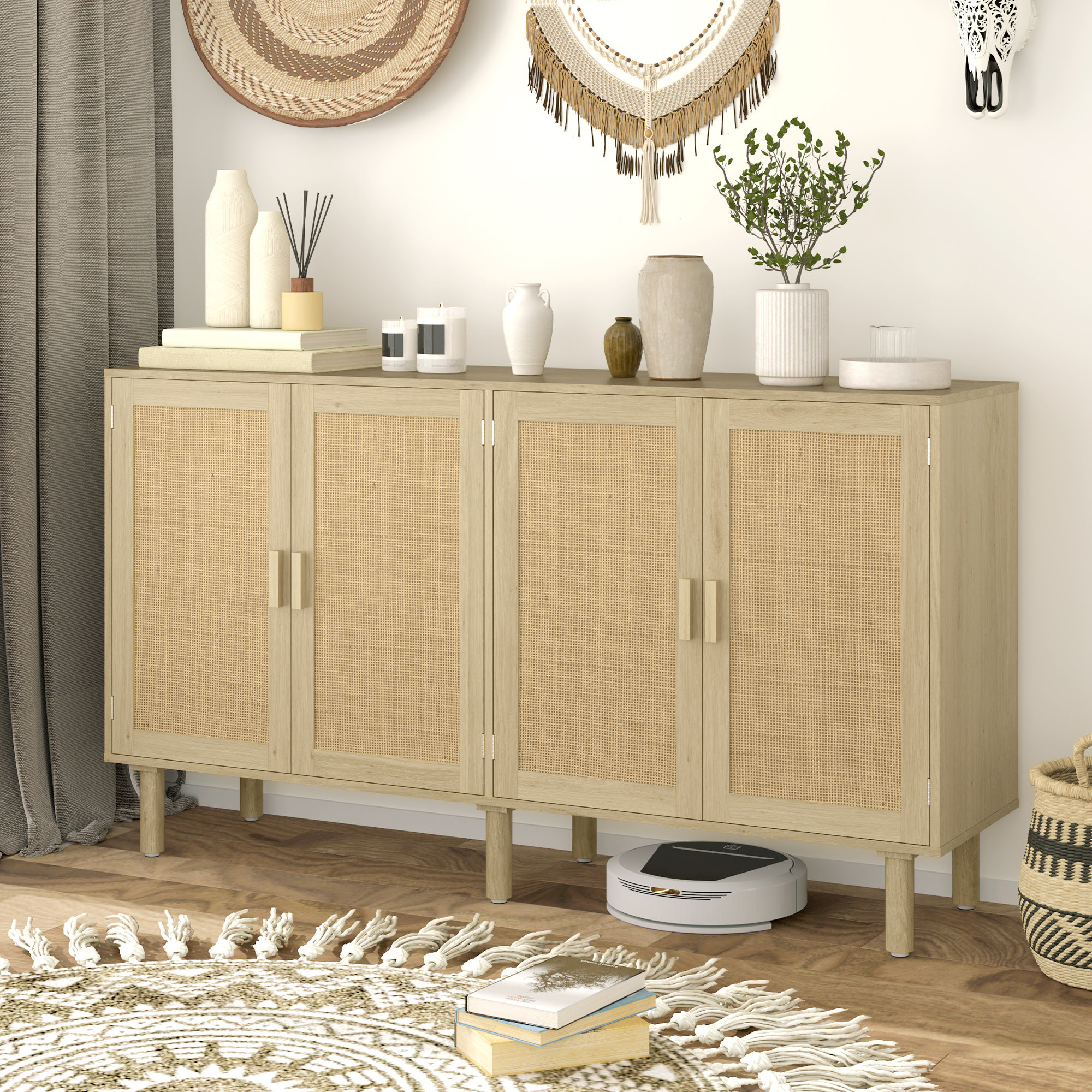 Bay Isle Home™ Boho Sideboard, 62.2" Buffet Cabinet With 4 Decorative ...