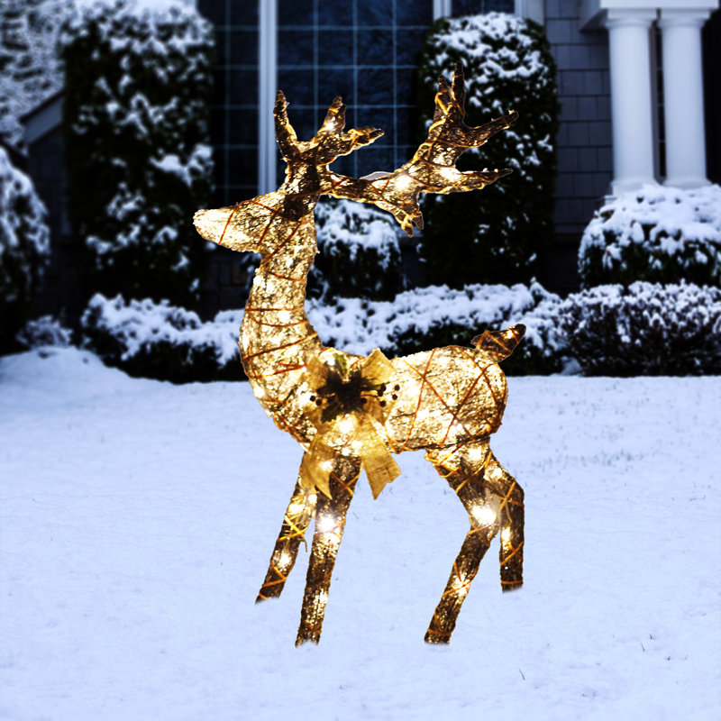 The Holiday Aisle® Twig with Natural Rattan Wrapped Reindeer and Warm ...