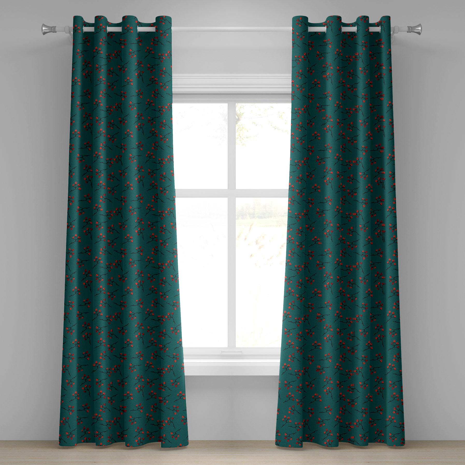 Latitude Run® Teal Grommet Curtain 2-Panel Window Drapes, 50", Teal ...