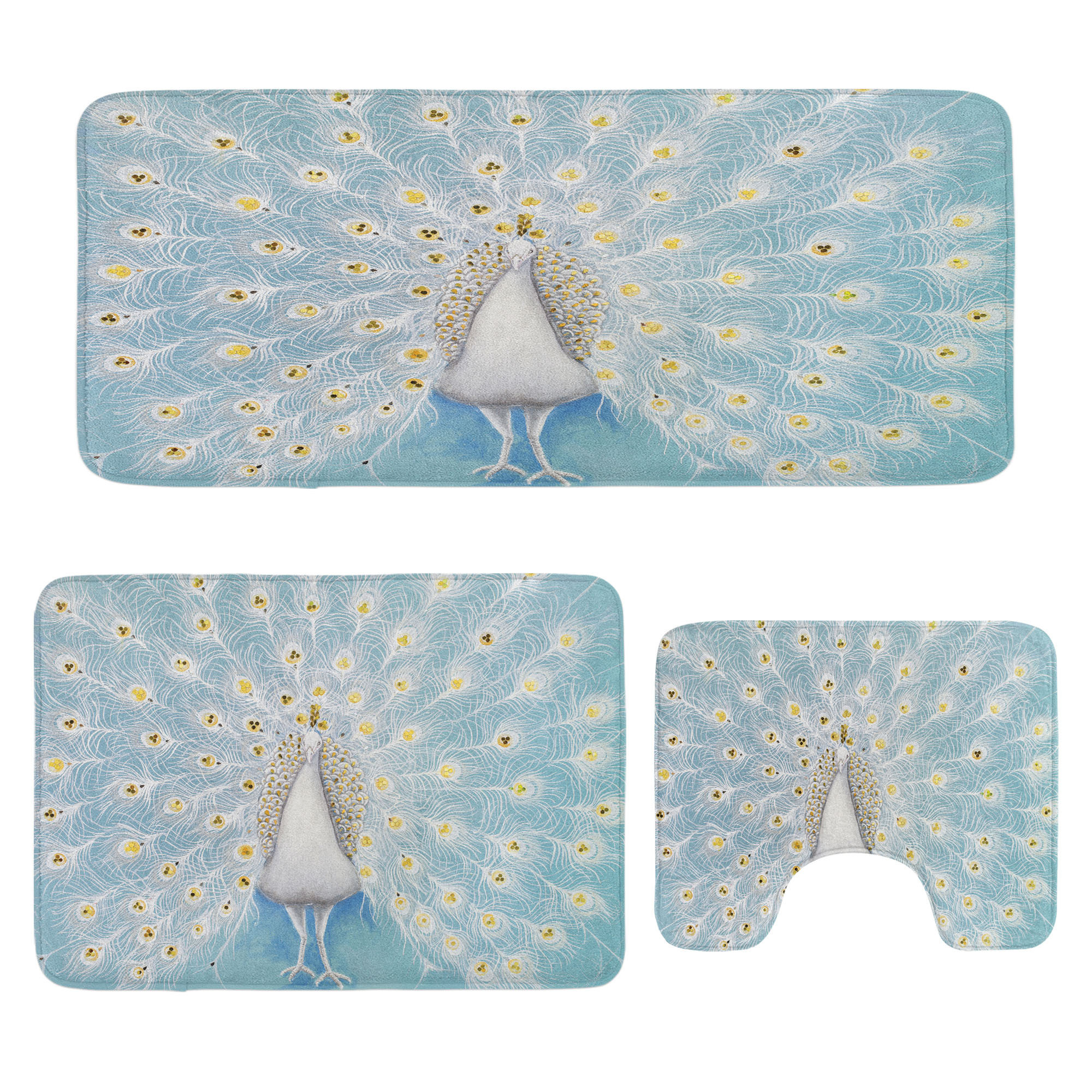East Urban Home Peacock Bathroom Rug Set 3 Pieces U-Shape & Rectangle ...
