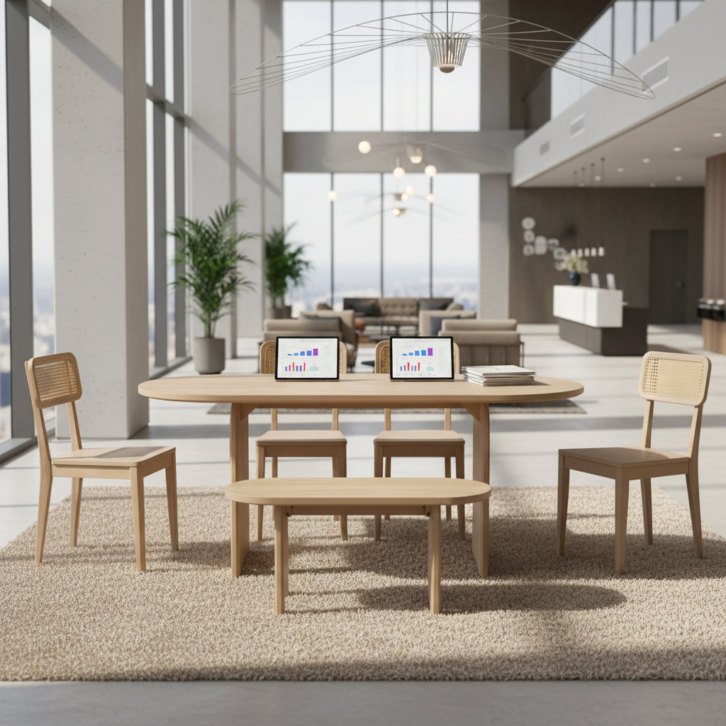 39F inc 6-Piece Breakroom Dining Table Set with Rattan-Back Chairs and ...