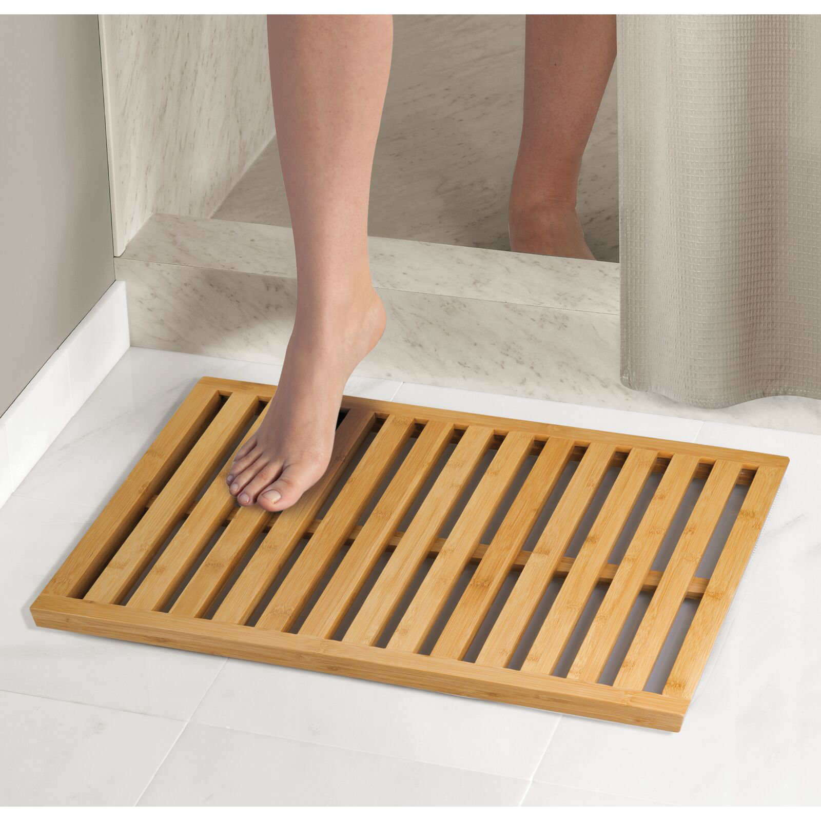 Mdesign Bamboo Non Slip Indoor Outdoor Spa Bath Mat Natural Wood