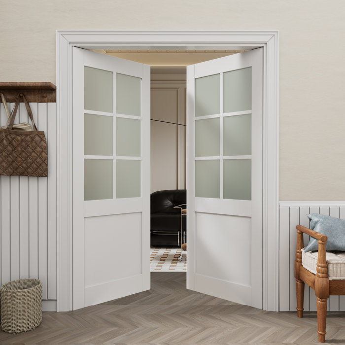 ARK DESIGN Paneled Manufactured Wood and Frosted Glass Pivot Doors with ...