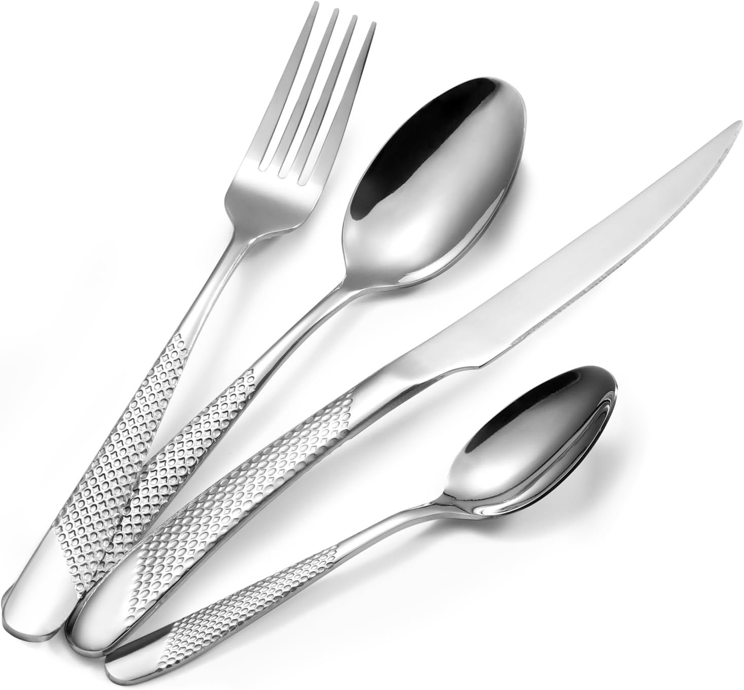 Ivy Bronx 16-Piece Hammered Silverware Set For 4, Premium Stainless ...