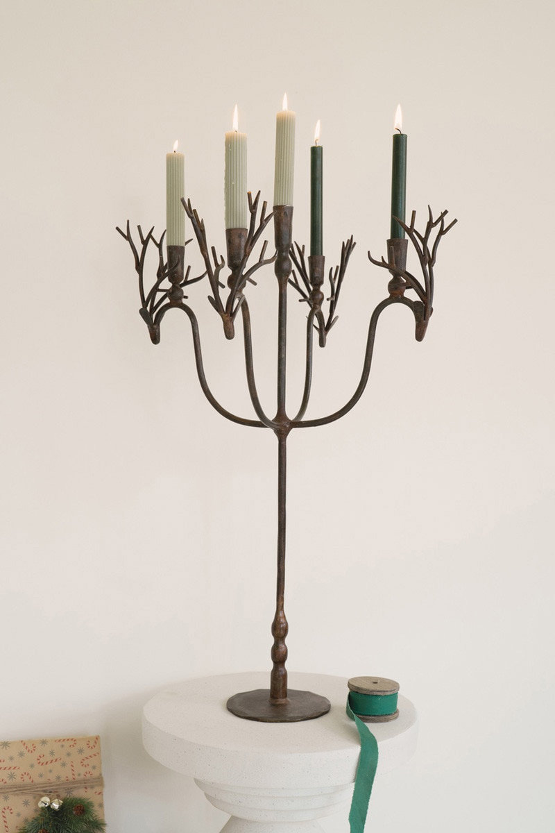 Millwood Pines FORGED RUSTIC BRASS DEER CANDELABRA | Wayfair