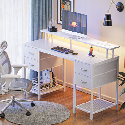 Wrought Studio™ Computer Desk with 4 Drawers and Monitor Shelf, Gaming ...