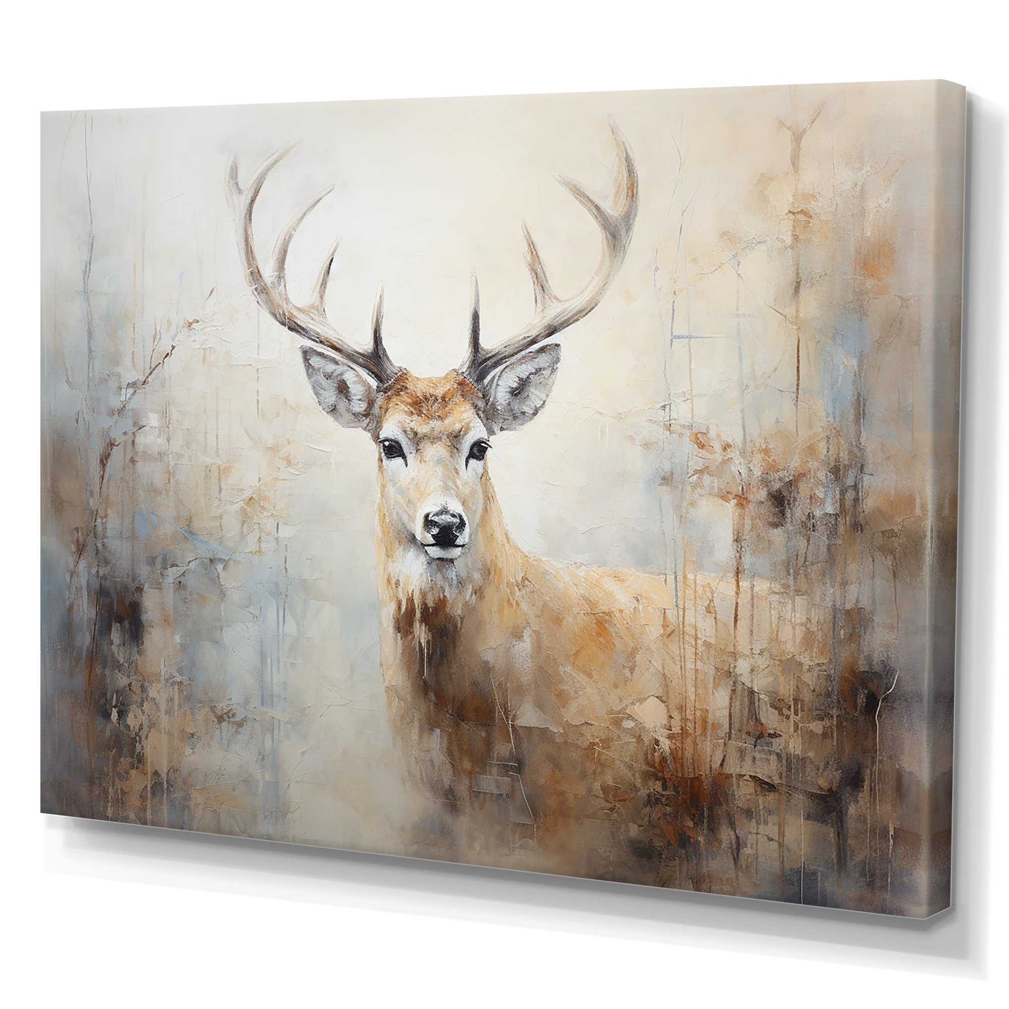 Millwood Pines Minimalism Beige Deer Portrait IV - Deer Framed Canvas ...