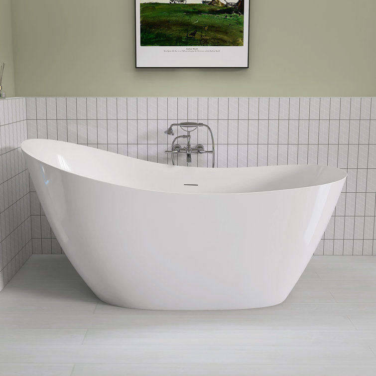 ZEAFIVE 65" x 30" Double Slipper Freestanding Soaking Acrylic Bathtub ...