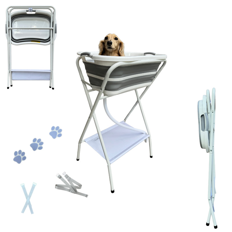 LONGDOG IMPRESSIONS Collapsible Elevated Pet Bathtub, Foldable Washing ...