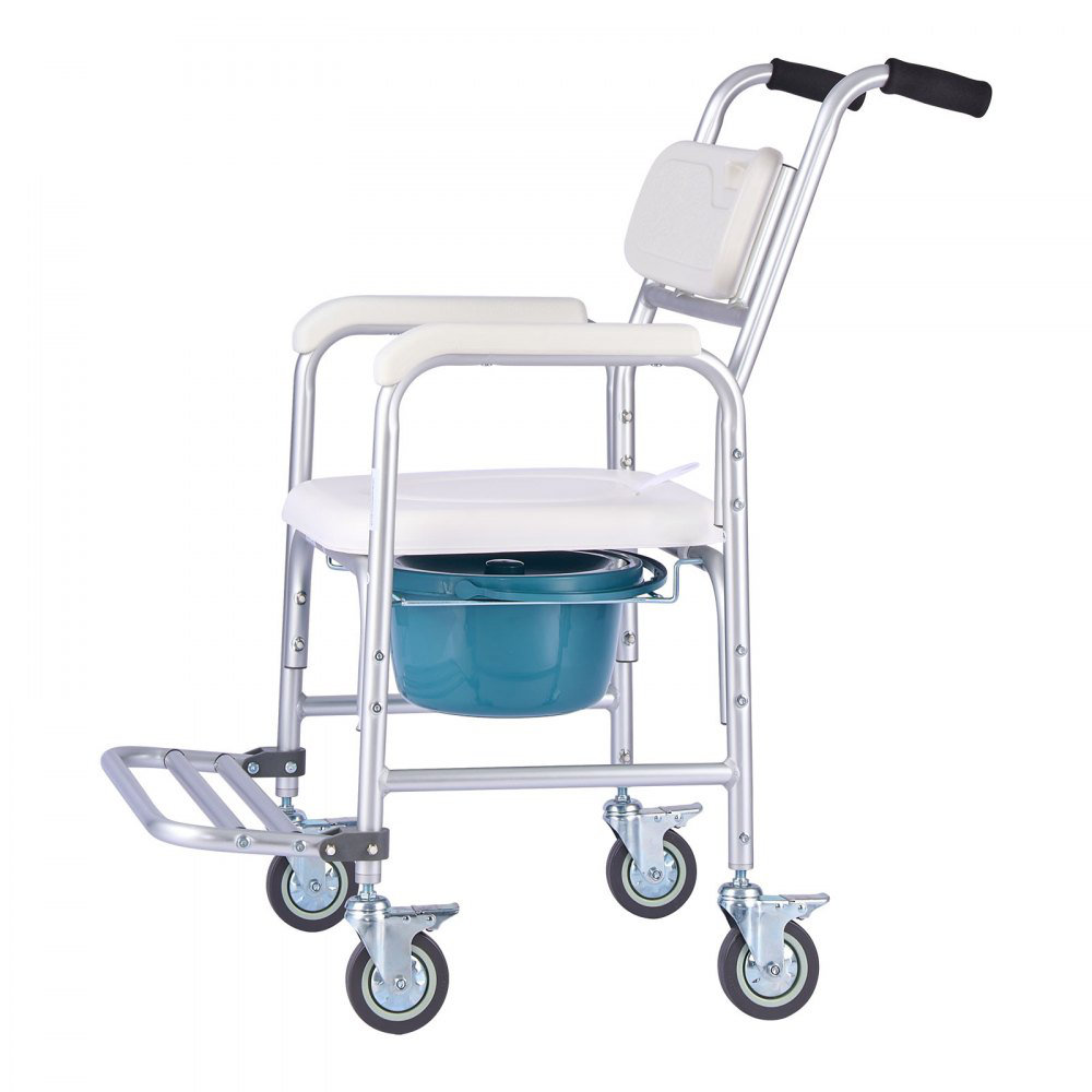 VEVOR Bedside Commode Chair with 4 Wheels 4-in-1 Raised Toilet Seat 350 ...