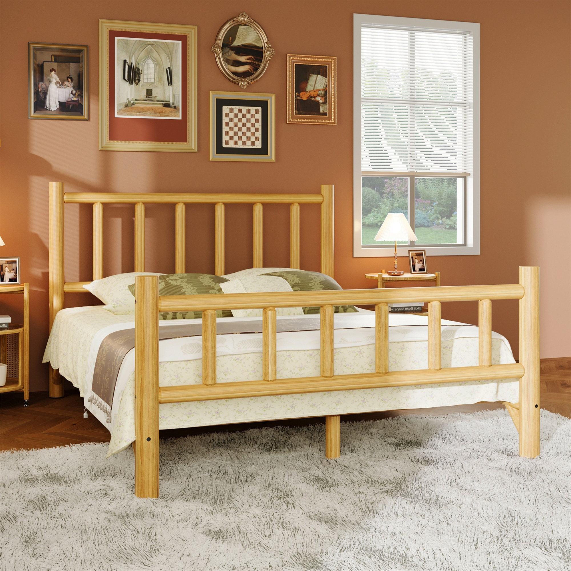 Ophelia & Co. Farmhouse Log Bed Frame Rustic Style Pure Solid Pine ...