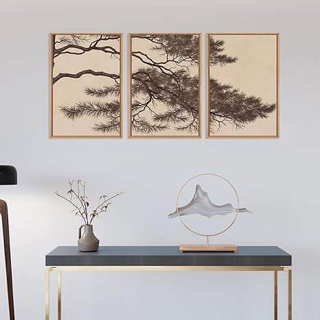 KELIVOR Large Vintage Pine Tree Branch Framed Canvas Wall Art,Sketch ...