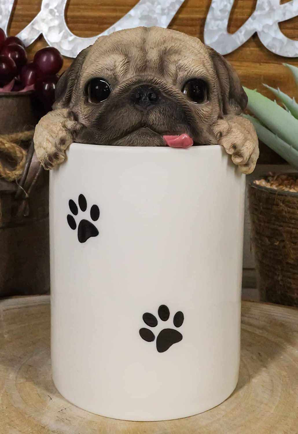 Red Barrel Studio Geneva Hungry Pug Dog with Tongue Out Hiding And ...