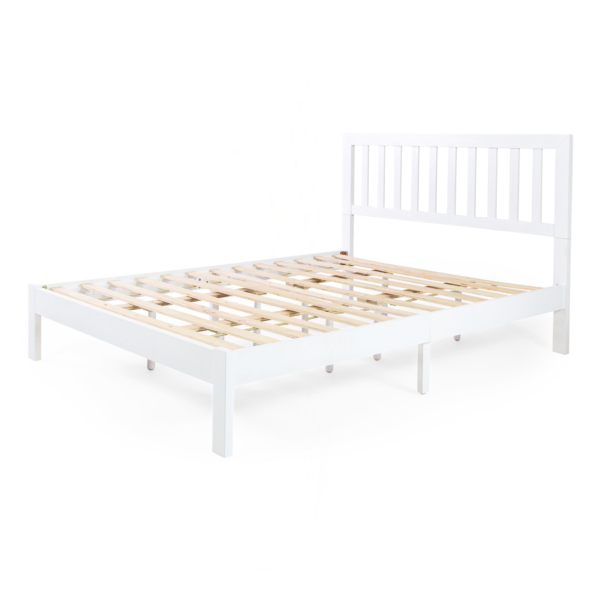 Lark Manor Solid Wood Slat Bed With Open-Slat Headboard And Acacia Wood ...