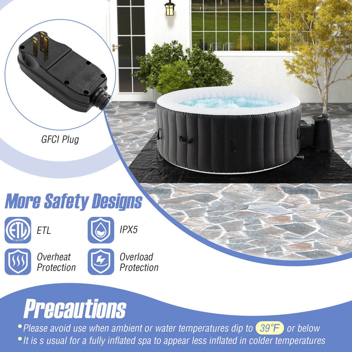 Costway Round Spa Pool Inflatable Hot Tub With 110 Air Jets Electric ...