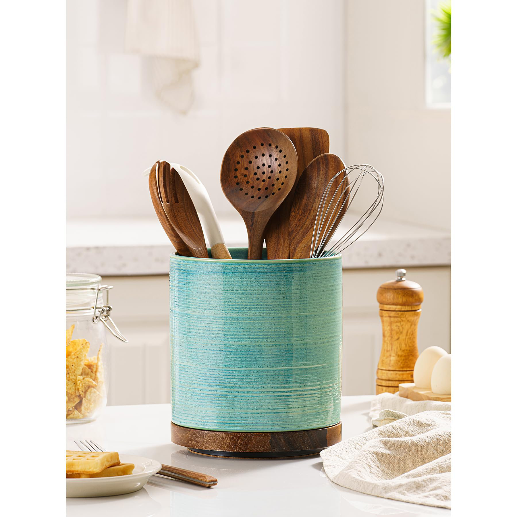 Brayden Studio Utensil Holder, 360° Large Ceramic Kitchen Utensil ...