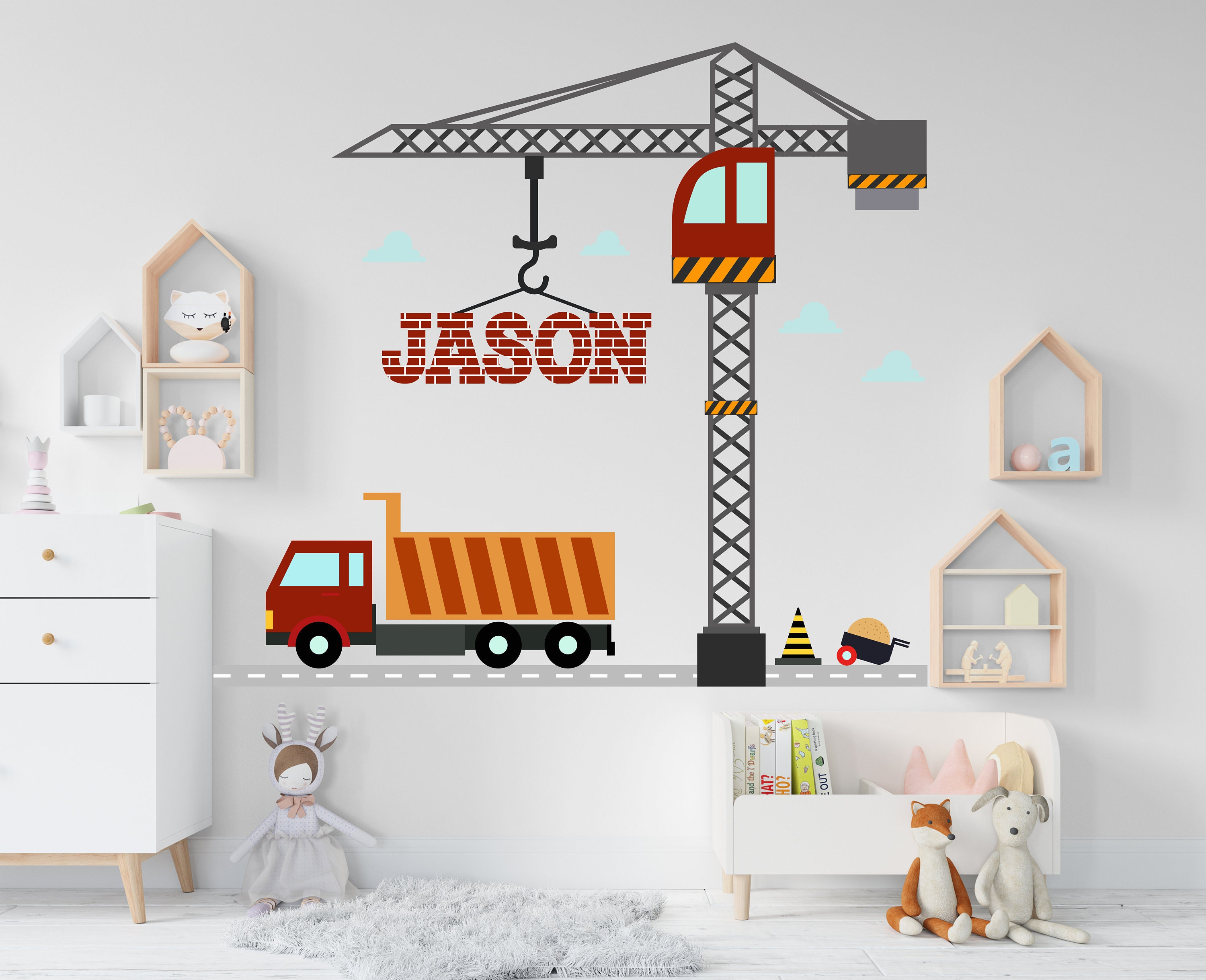 Stickalz Construction Truck Wall Decal Kids Wall Decor Custom Nursery ...