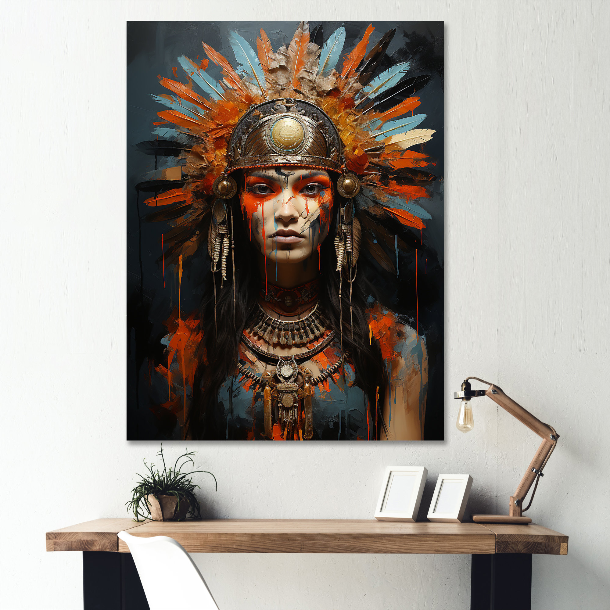Bungalow Rose Devonport Orange Teal Native American Portrait I | Wayfair