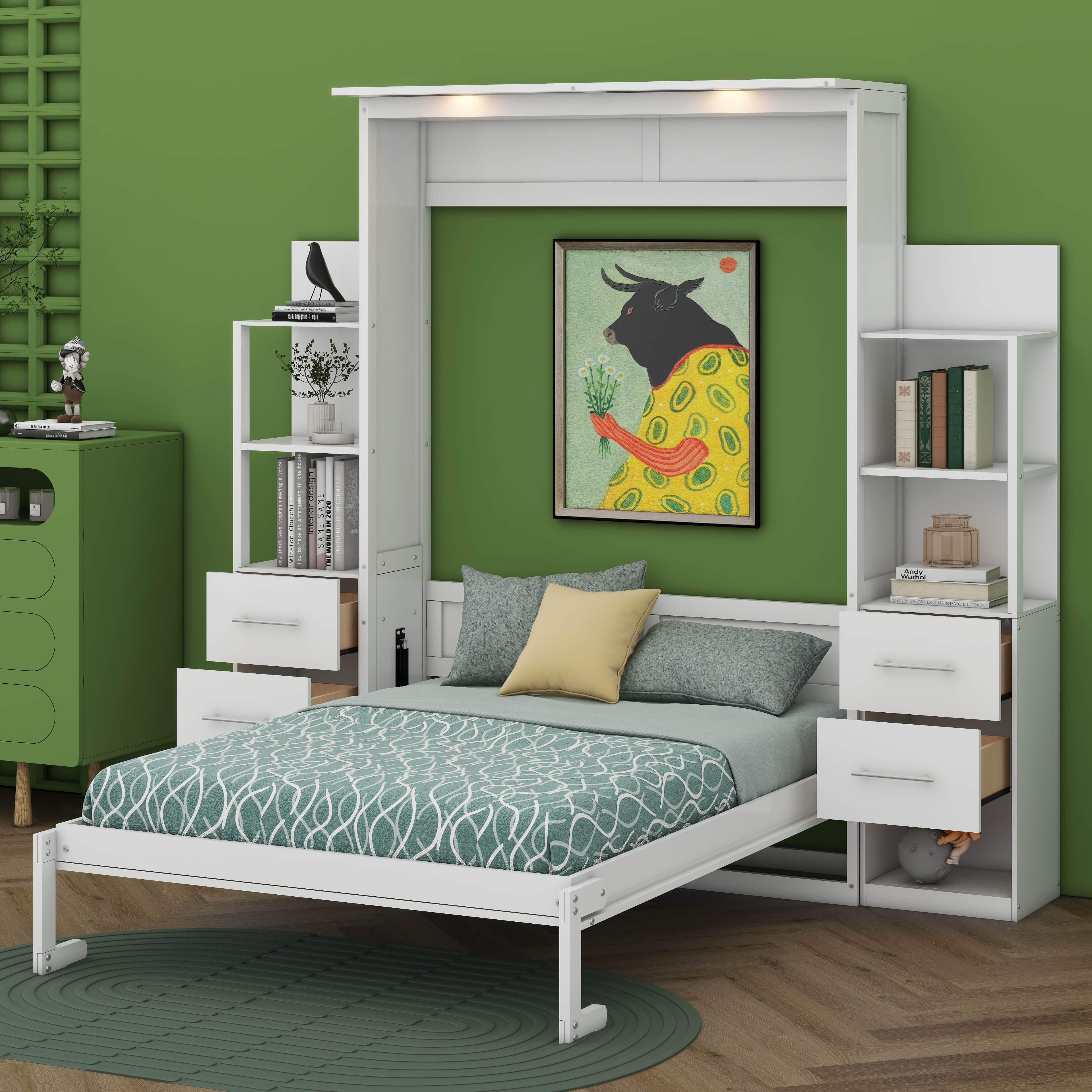 Red Barrel Studio® A Murphy Bed/Wall Bed Equipped With Shelves, Drawers ...