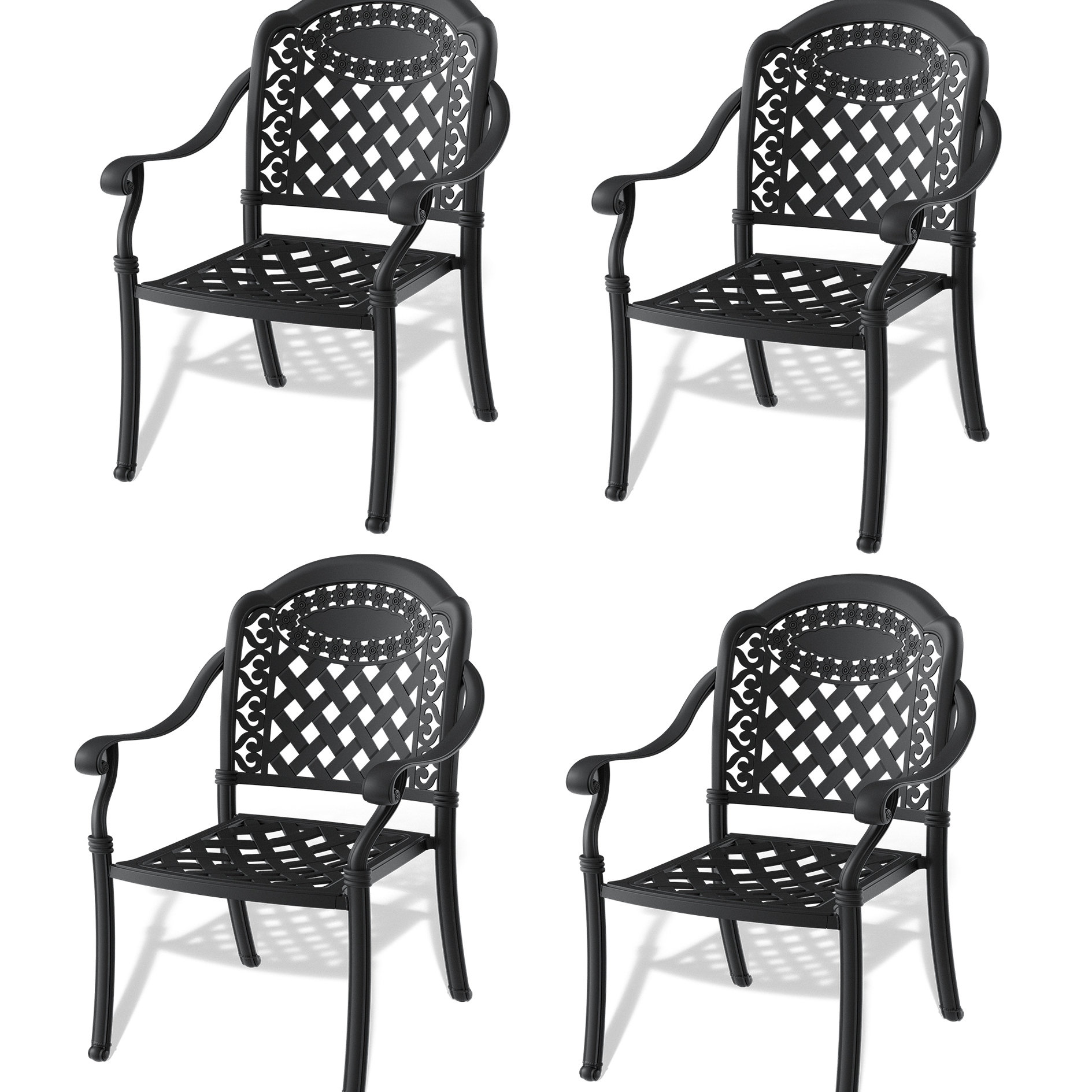 Canora Grey 4pcs Cast Aluminum Garden Seating Chairs - Black Frame With ...