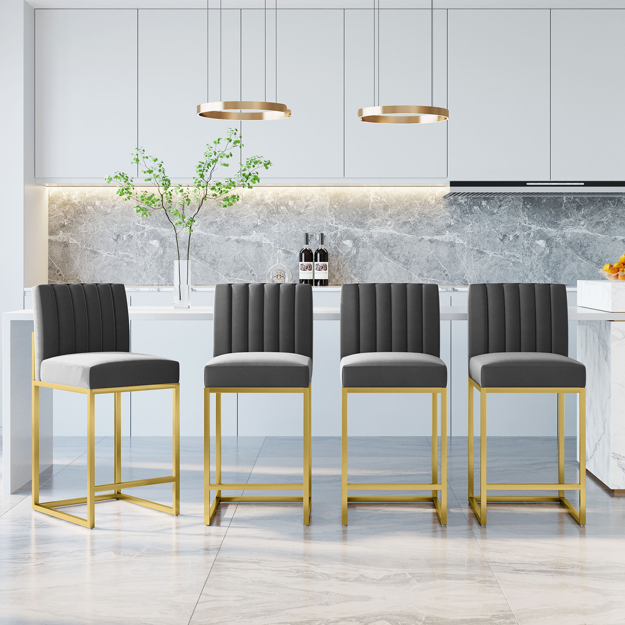 Mercer41 Reid Modern 25Inch Counter Height Bar Stools, Set Of 4, Gray ...