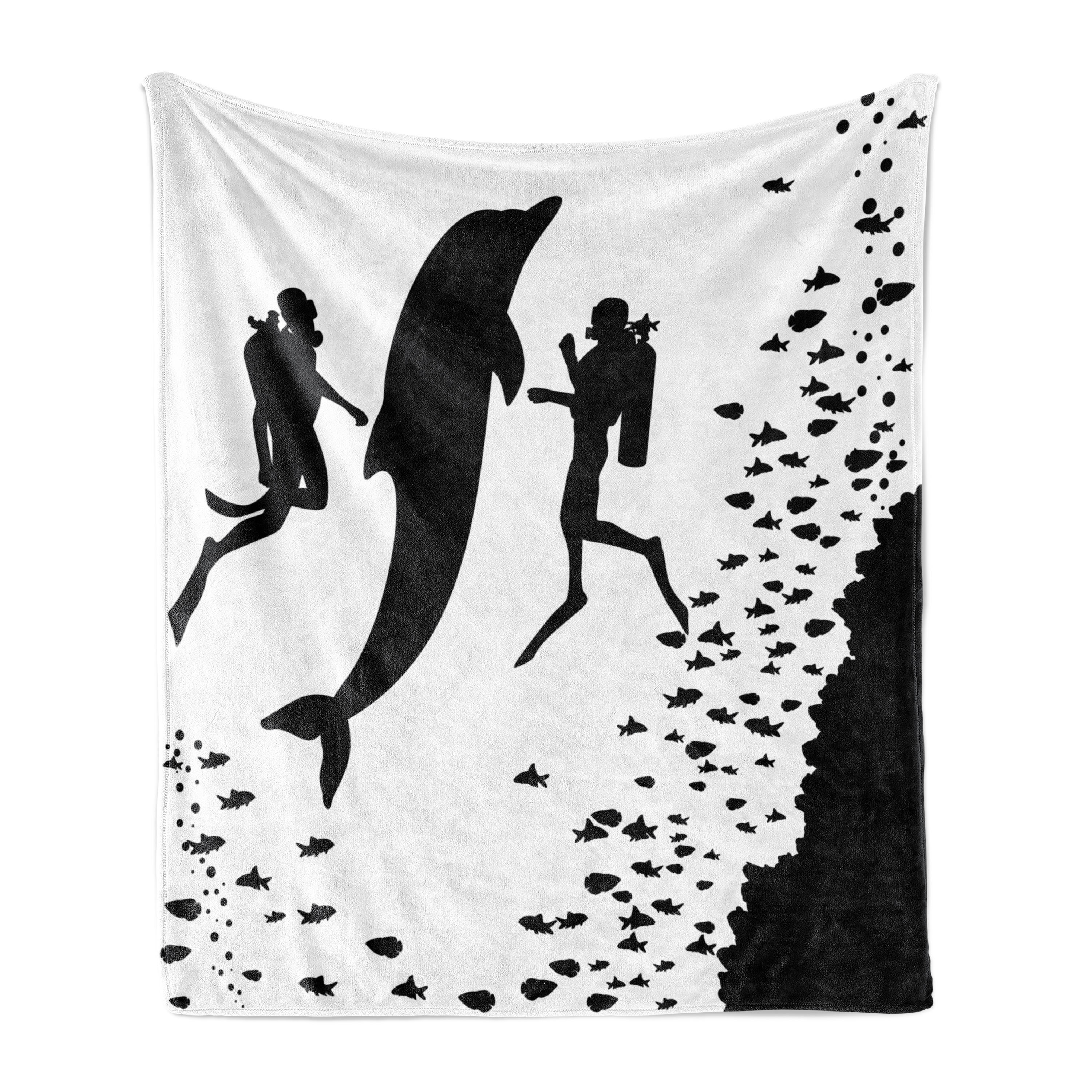 Ambesonne Dolphin Fleece Throw Blanket Scuba Divers Swimming Black ...