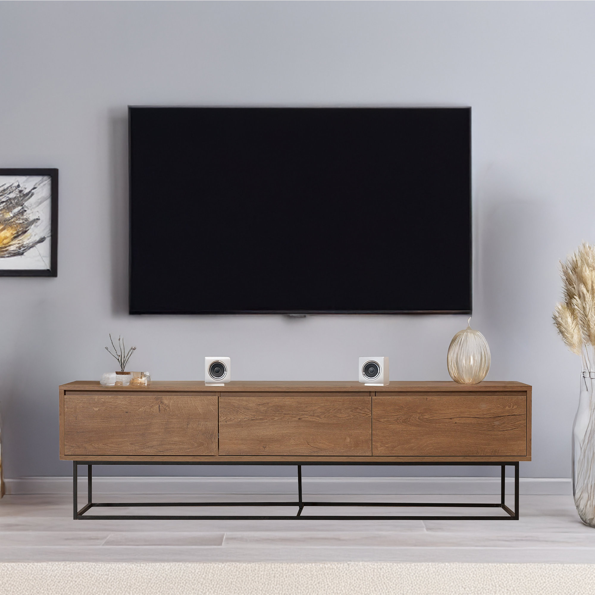 17 Stories Rectangle Metal Frame Base Tv Stand For Tvs Up To 78'' With ...