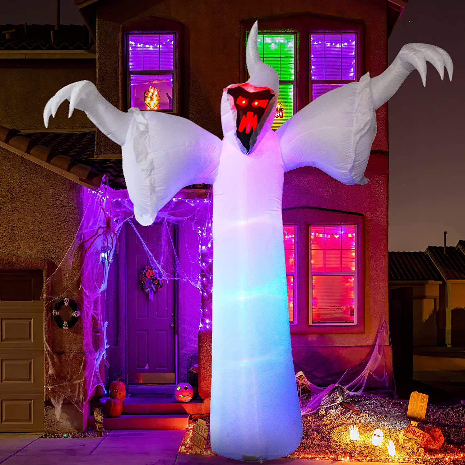 GOOSH Halloween Inflatable 12 FT Scary Blow Up Ghost Inflatable with ...