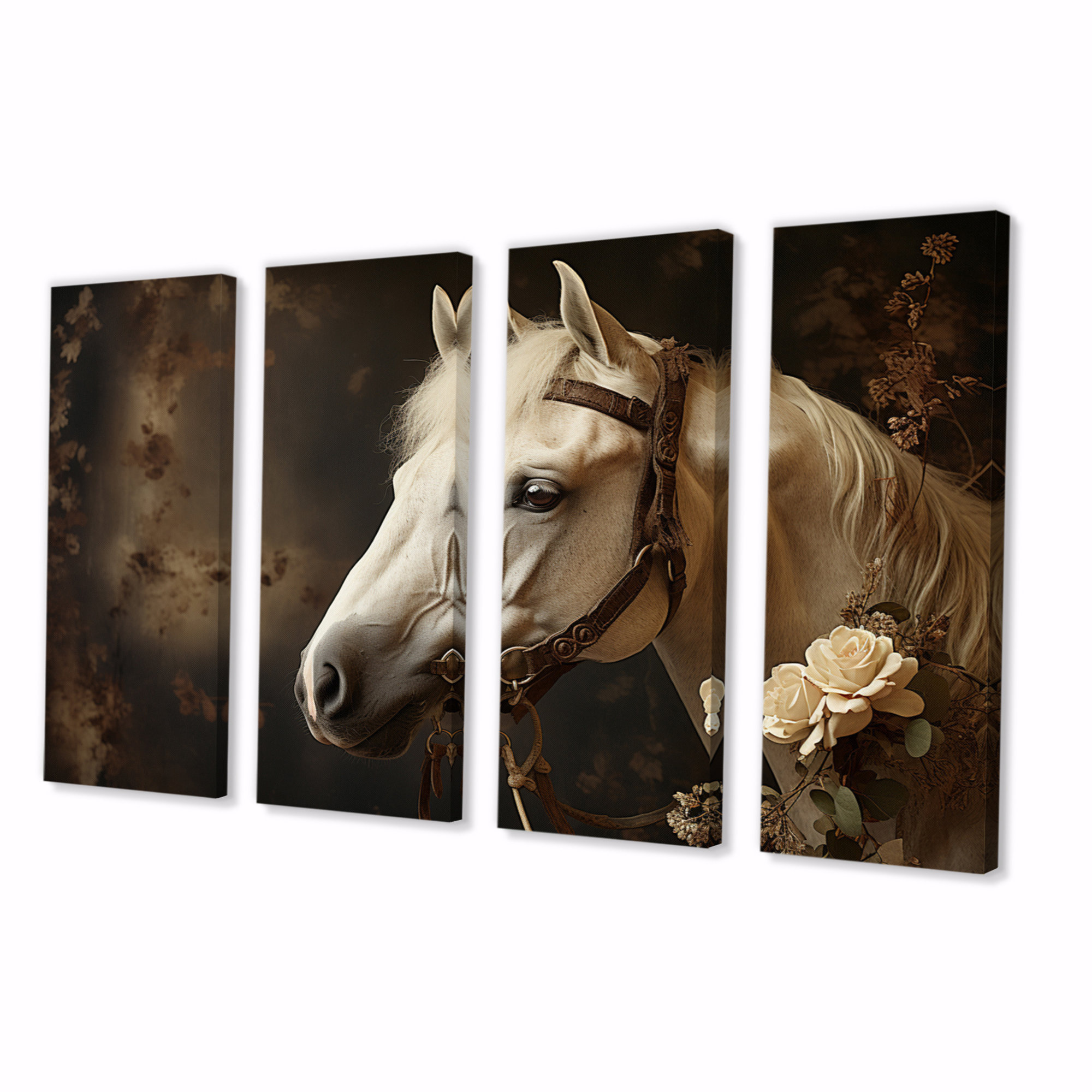 Design Art White Beige Horse Majestic Duality - Animals Canvas Art ...