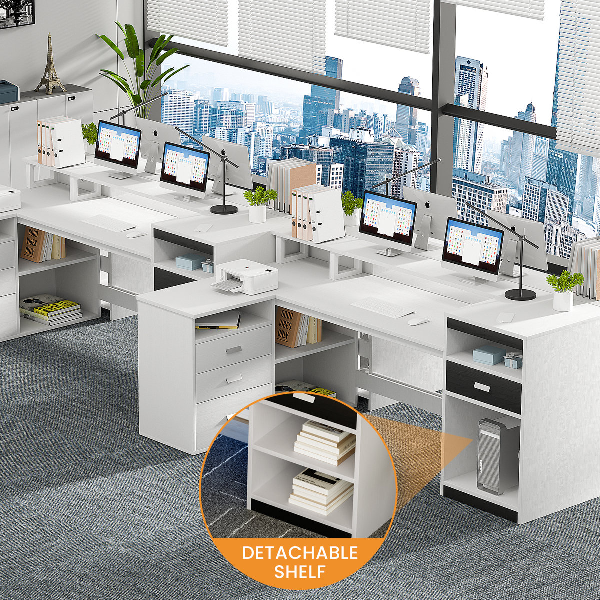 Inbox Zero White Computer Desk With Drawers, 61.02'' Home Office Desk ...