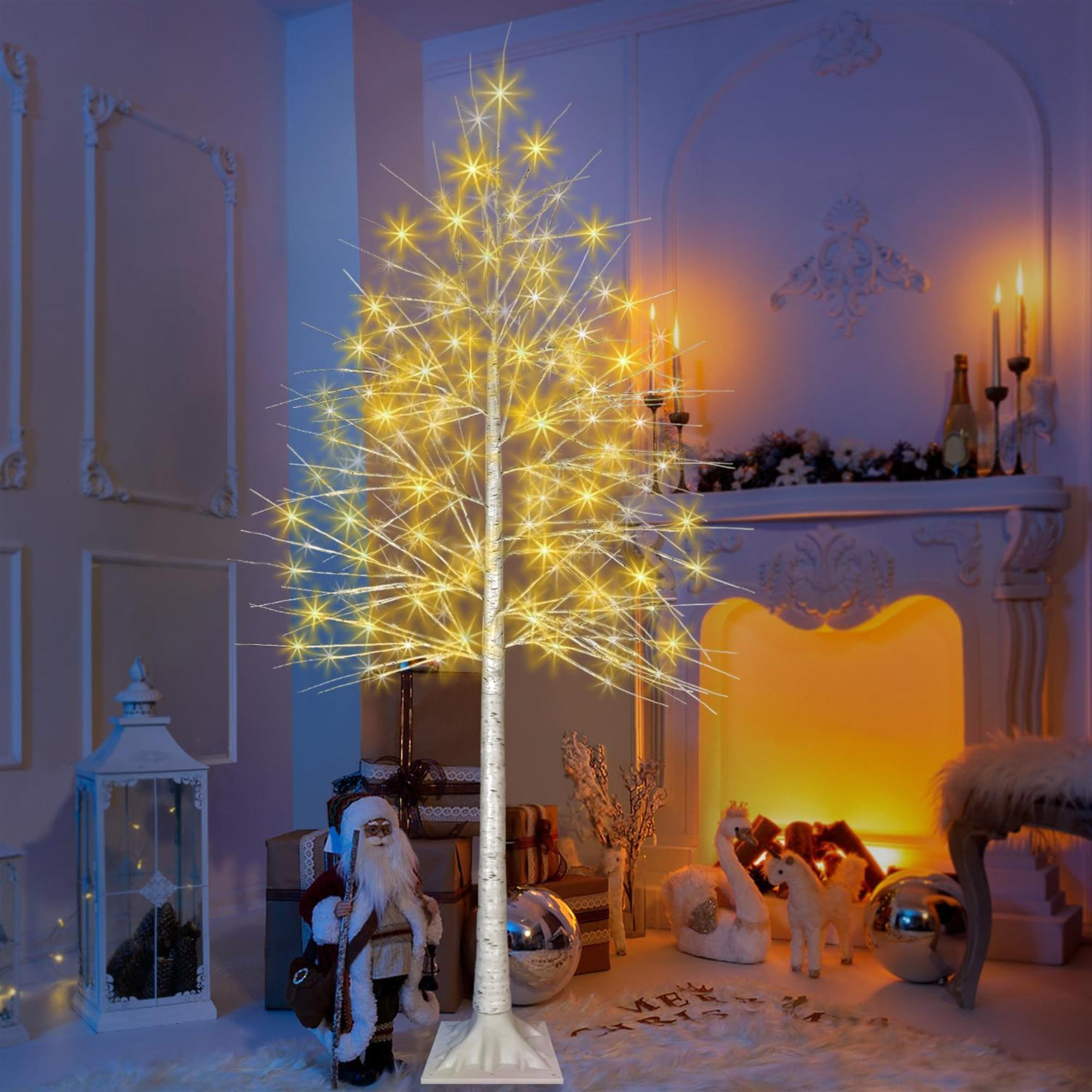 The Holiday Aisle® 7FT LED Birch Tree With 192 Lights Warm White LED ...