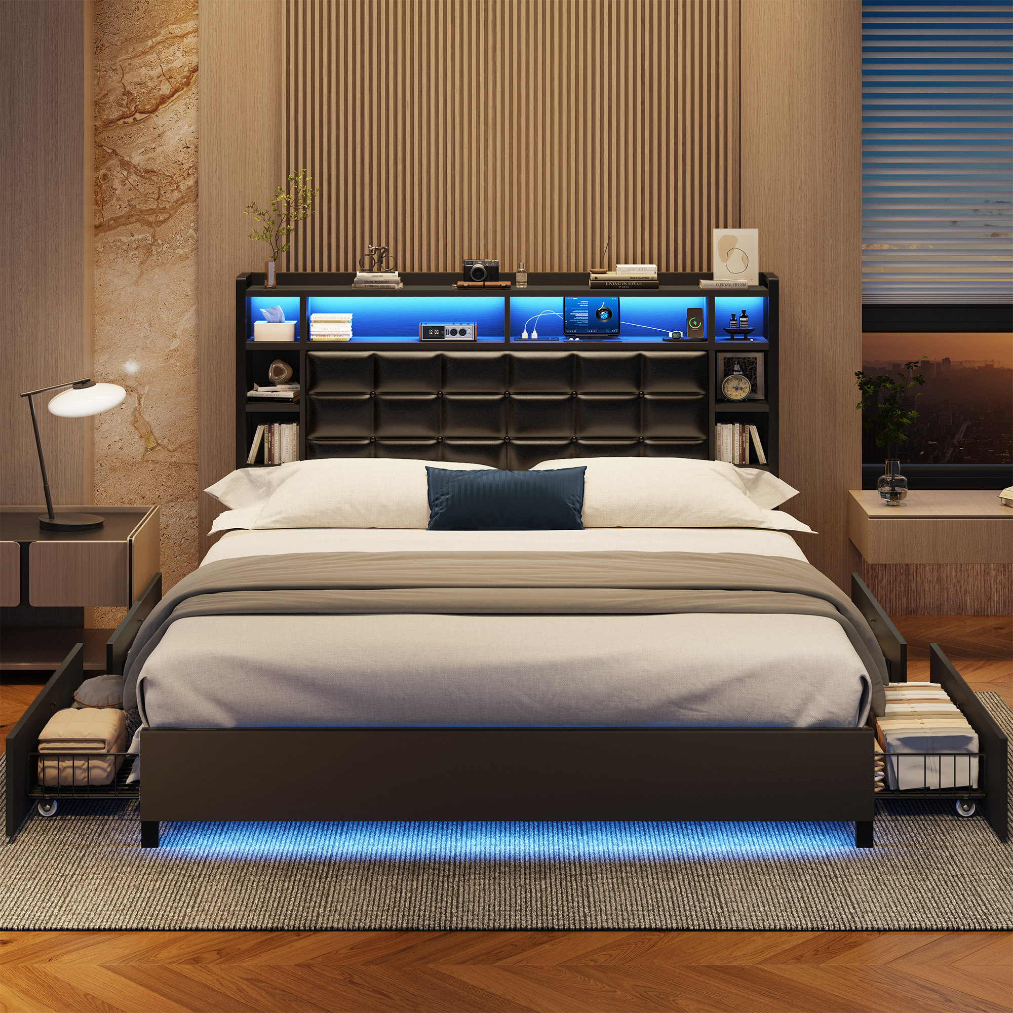 Wrought Studio™ Charred Wood With Silent Storage Bed With Quick ...
