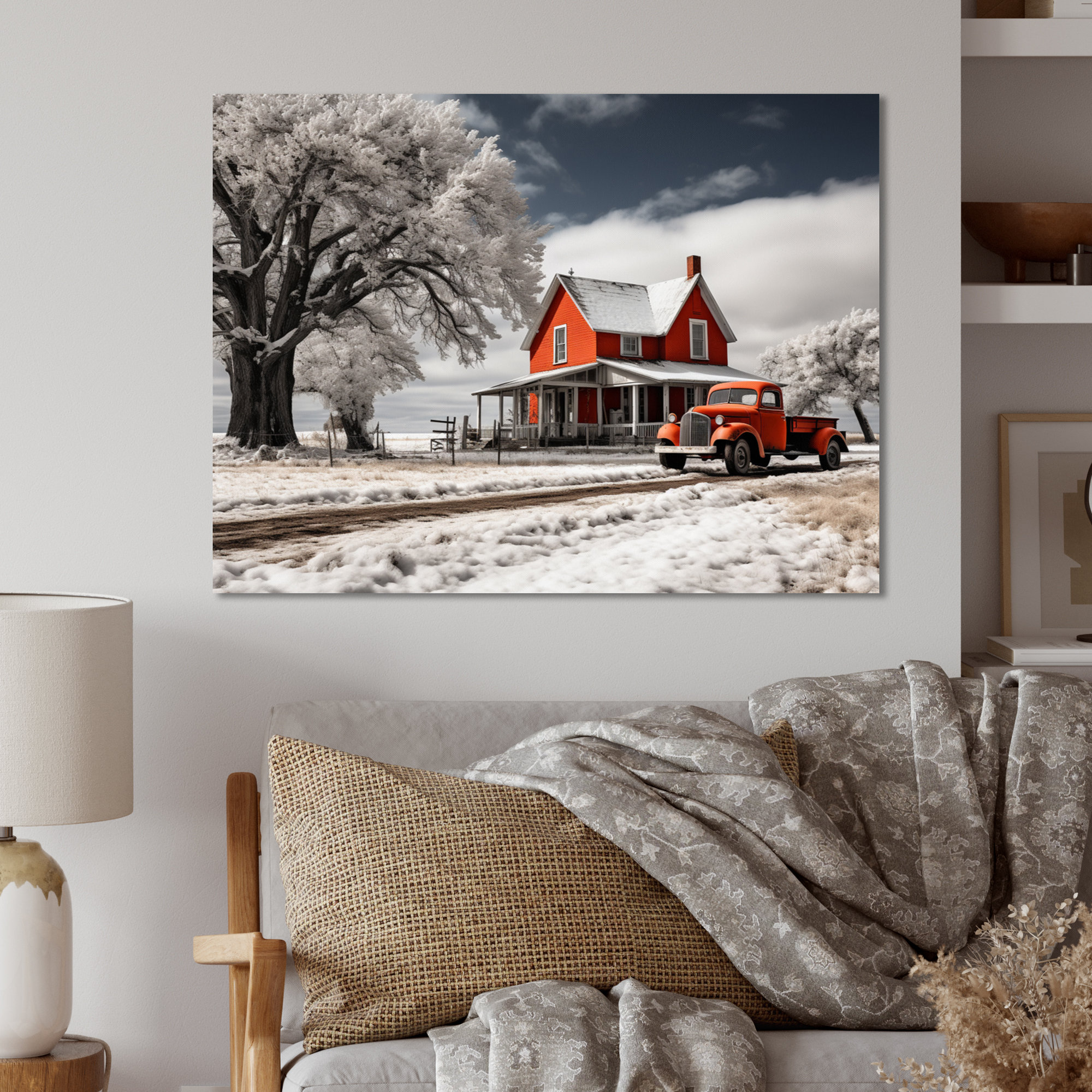 Gracie Oaks Red Turck On Farmhouse Country Winter - Farmhouse Metal ...
