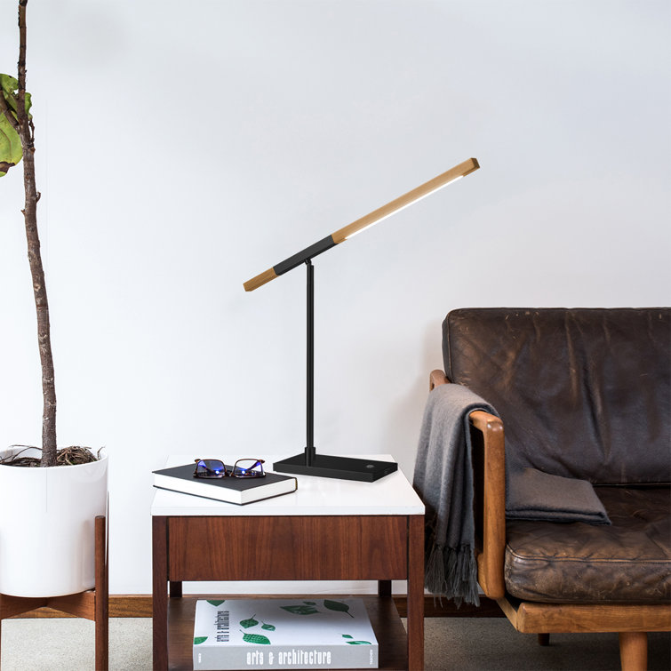 Port Table Lamp - Matte Black, Natural Ash Wood Finish, USB, Touch ...